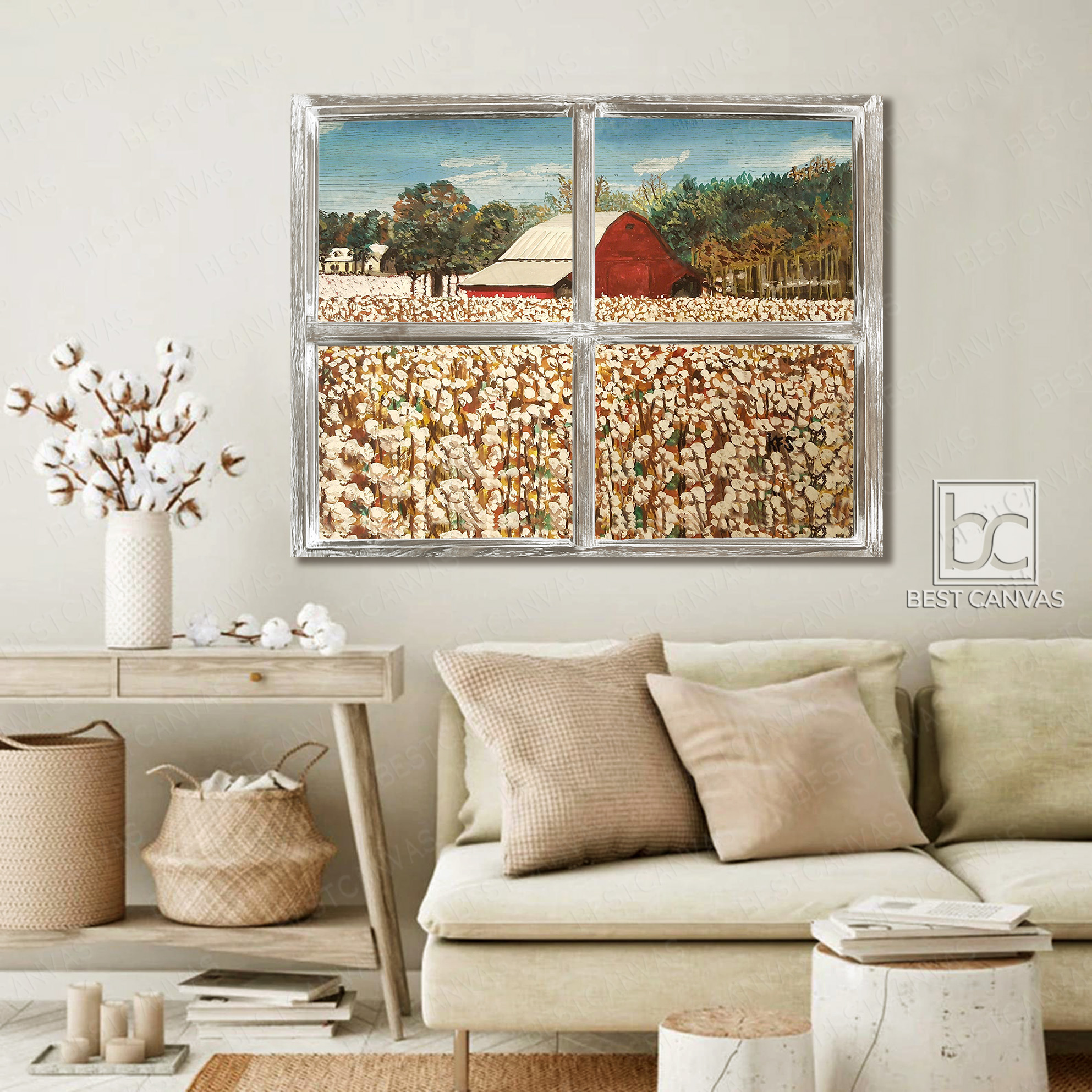 Top 03 Beautiful Barn In Cotton Field Farm Canvas Best Canvas Wall Art ...