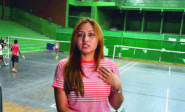 Jwala Gutta reacts during an interaction with the media at the Lal ...