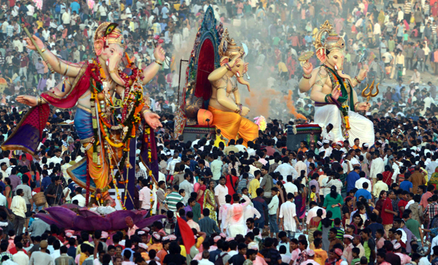 With pomp and show, devotees bid adieu to Lord Ganesh in Mumbai