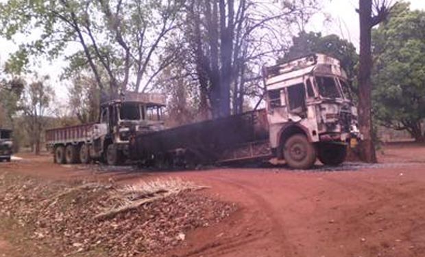 Naxals torch 17 vehicles at mining site in Chhattisgarh Naxals torch 17 vehicles at mining site in Chhattisgarh