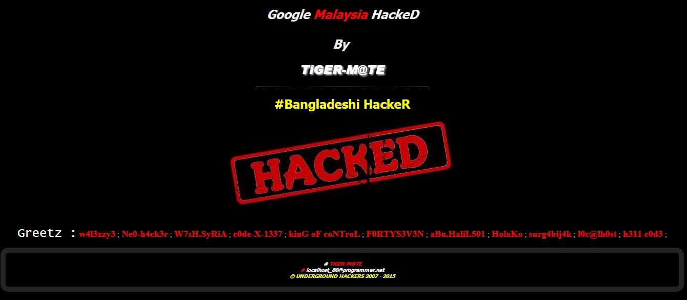 Bangladeshi hacker Tiger-M@te takes down Google Malaysia