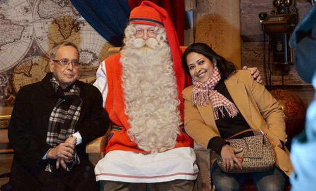 President Pranab Mukherjee meets Santa Claus in the Arctic Circle