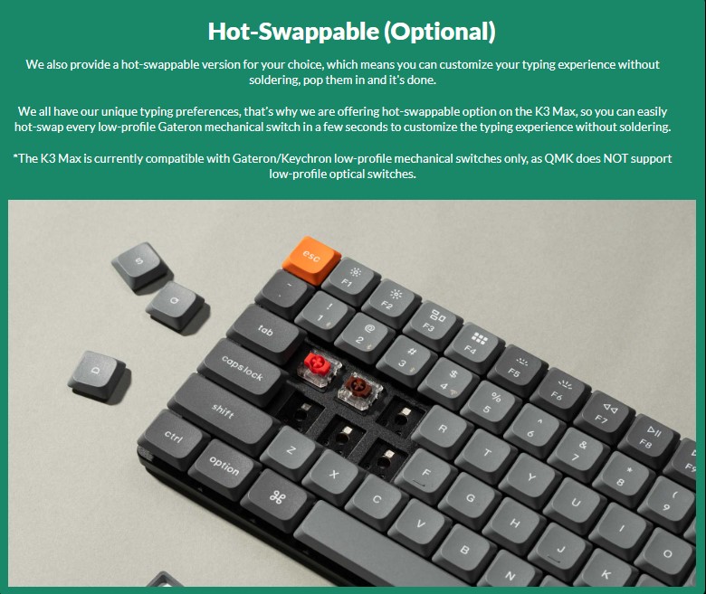 Keychron K3 Max ANSI 75% layout 84 Key Black Full Assembled - RGB Hot ...