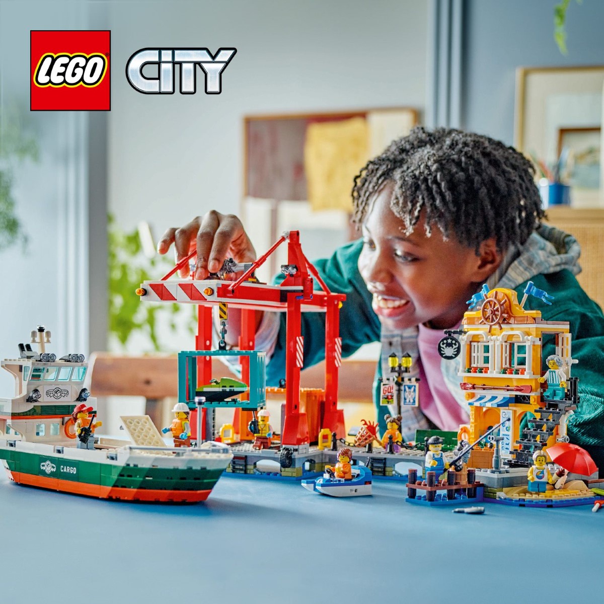 LEGO 60422 City Seaside Harbor with Cargo Ship Building Toy Set