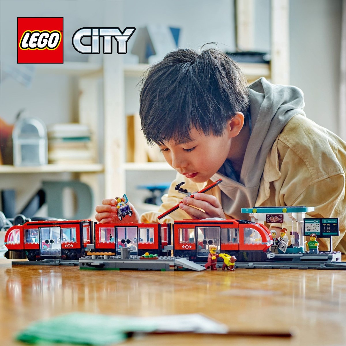 LEGO 60423 City Downtown Streetcar and Station Building Toy Set