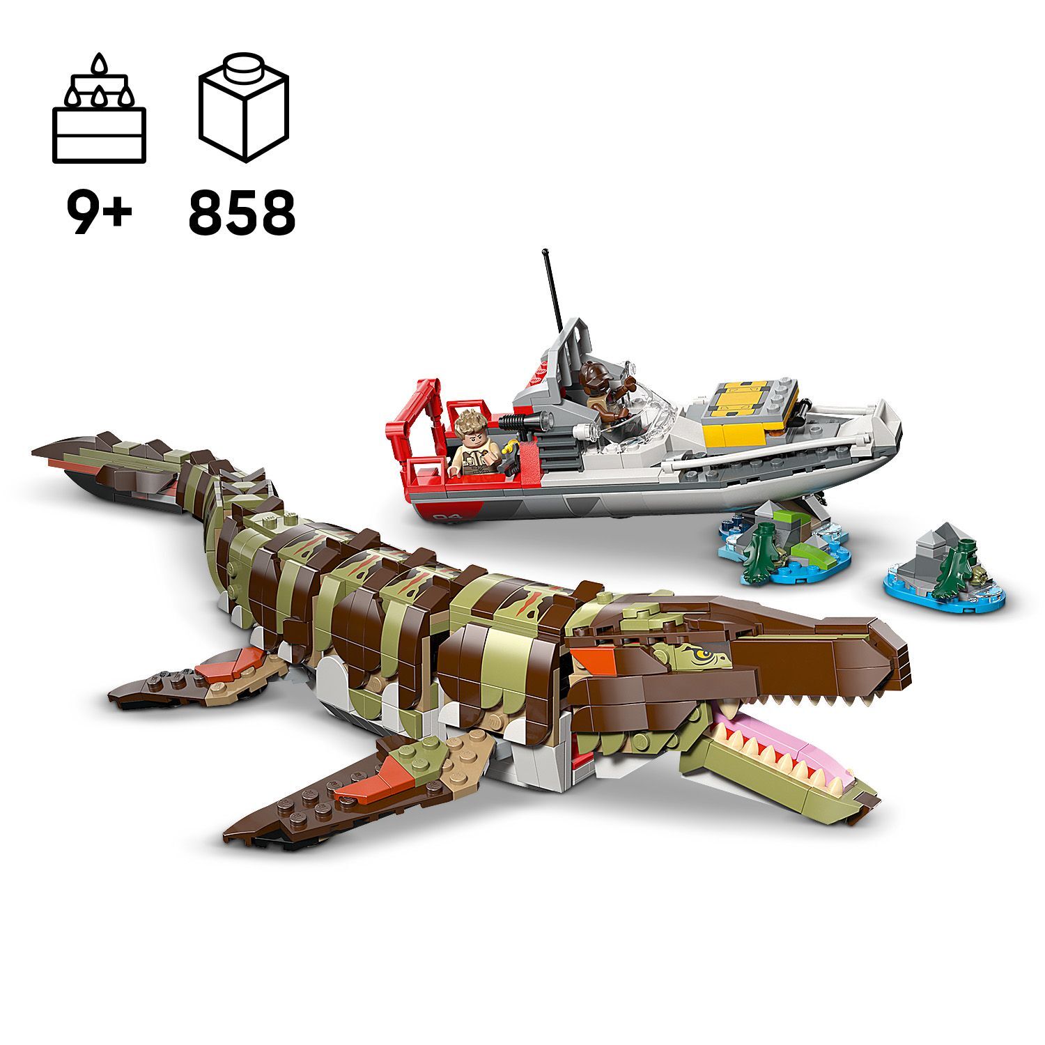 LEGO 76974 Jurassic Brick-Built Mosasaurus Boat Mission Building Toy Set