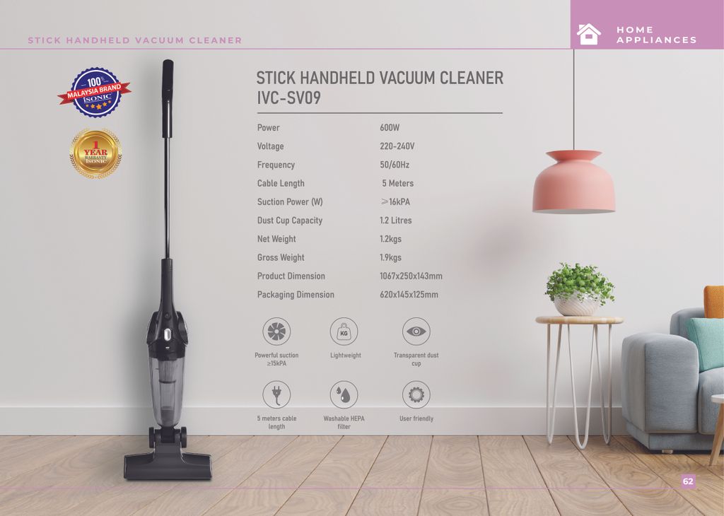 iSONIC STICK HANDHELD VACUUM CLEANER IVC-SV09 600W Vakum Cleanner