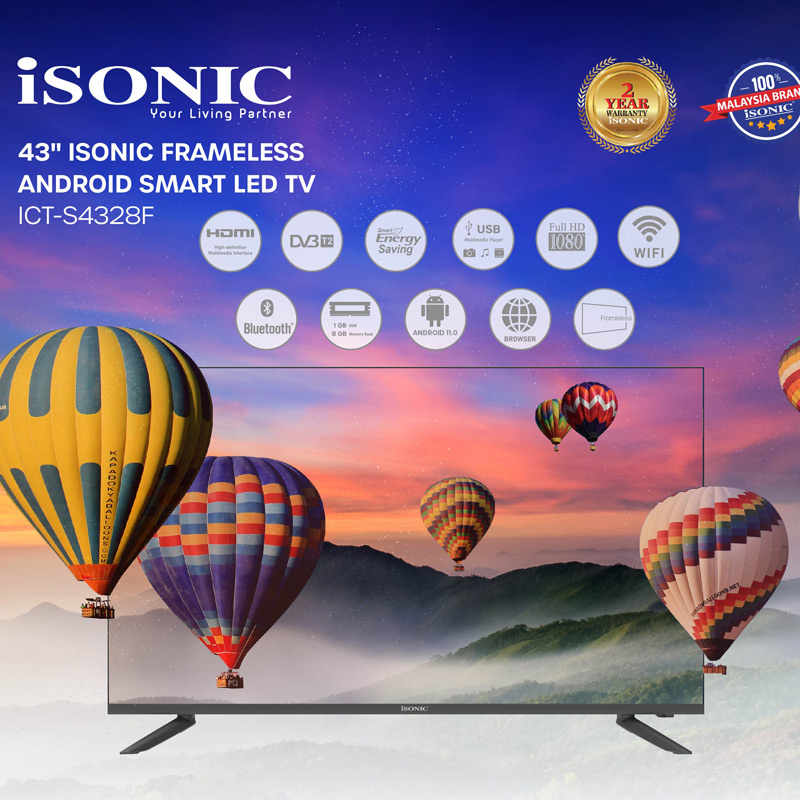 iSONIC 43" FRAMELESS ANDROID SMART LED TV ICT-S4328F