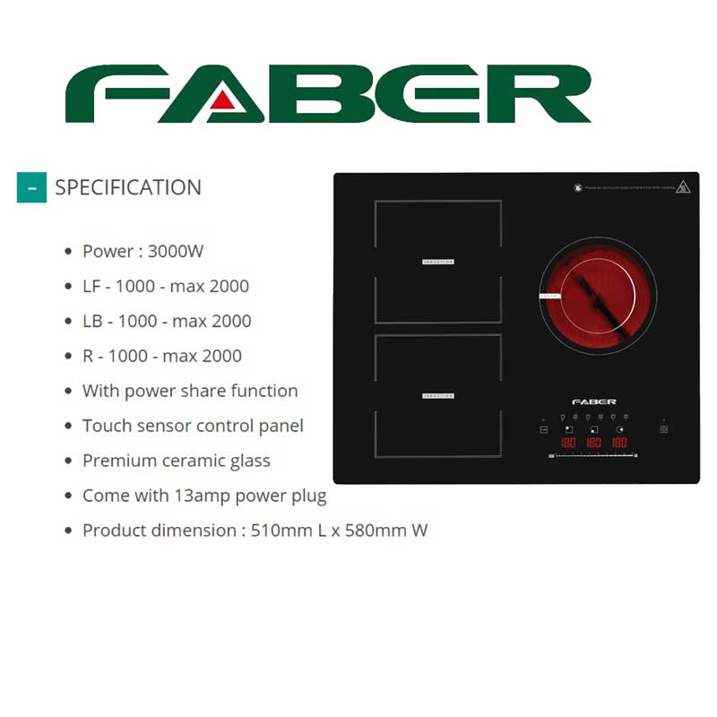 Faber Ceramic + Induction Cooker PREMIO FLEXI-60 2ID+1C (2 Induction ...