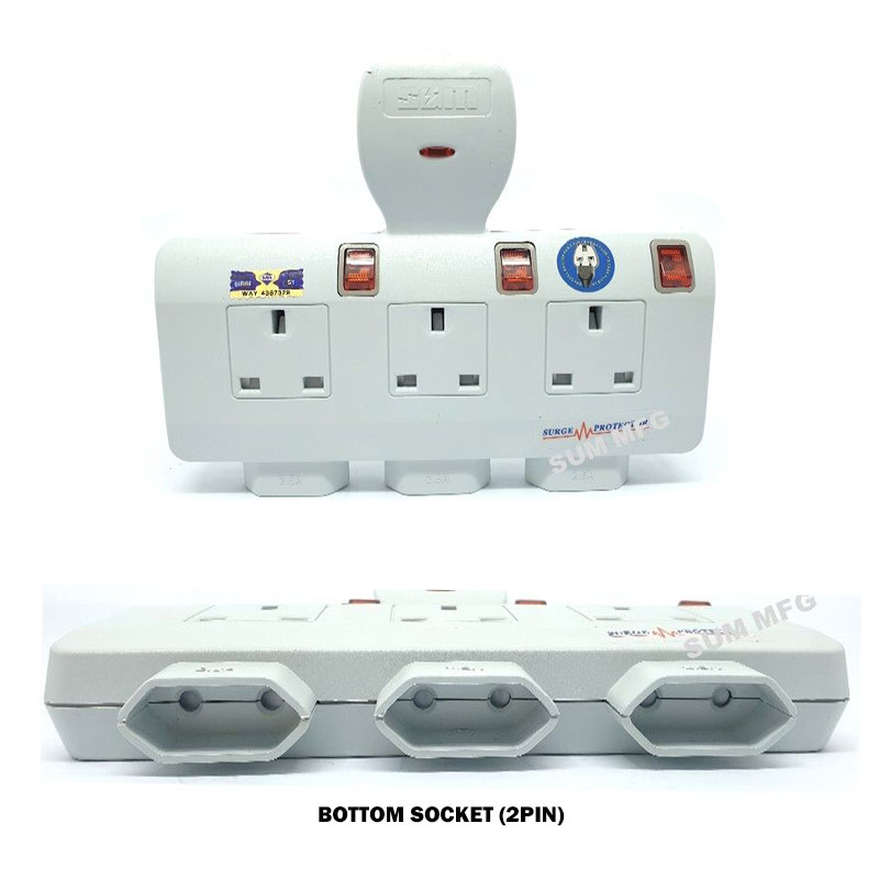 SUM S7633N 6 way T-Adaport Extension Plug Socket With Surge Protector ...