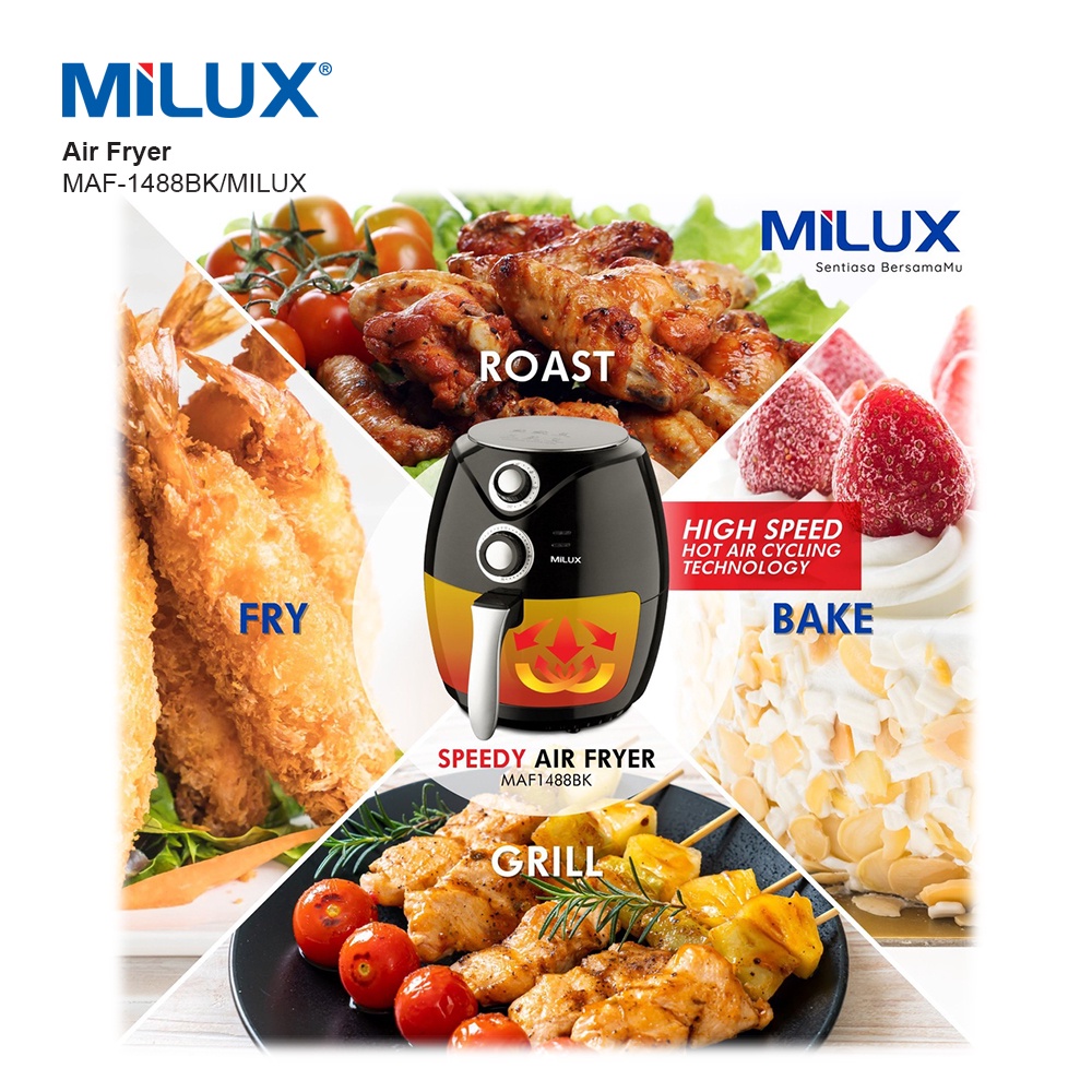 Milux Healthy Speedy Air Fryer 2.6 Litre MAF-1488BK (Original)