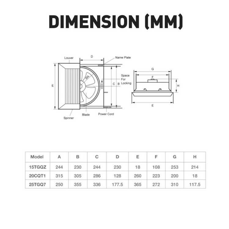 KDK EXHAUST FAN CEILING MOUNT 6" 8" 10" 25TGQ7 20CQT1 15TGQZ