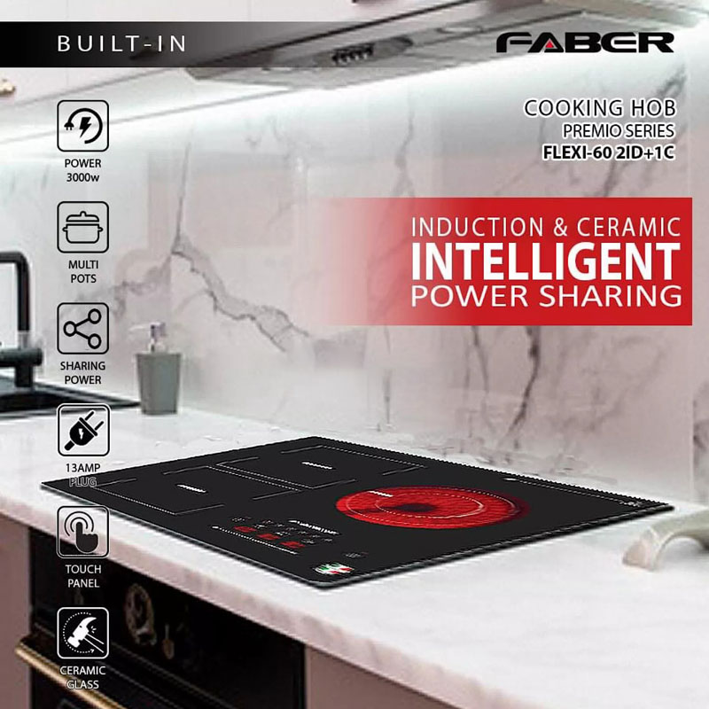 Faber Ceramic + Induction Cooker PREMIO FLEXI-60 2ID+1C (2 Induction ...