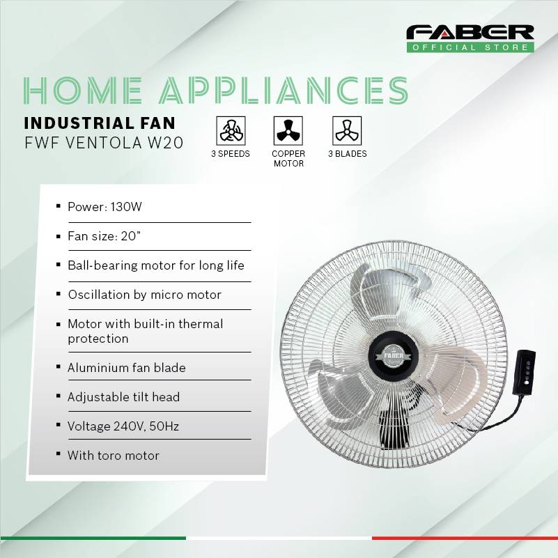FABER 20" INDUSTRIAL WALL FAN FWF VENTOLA W20