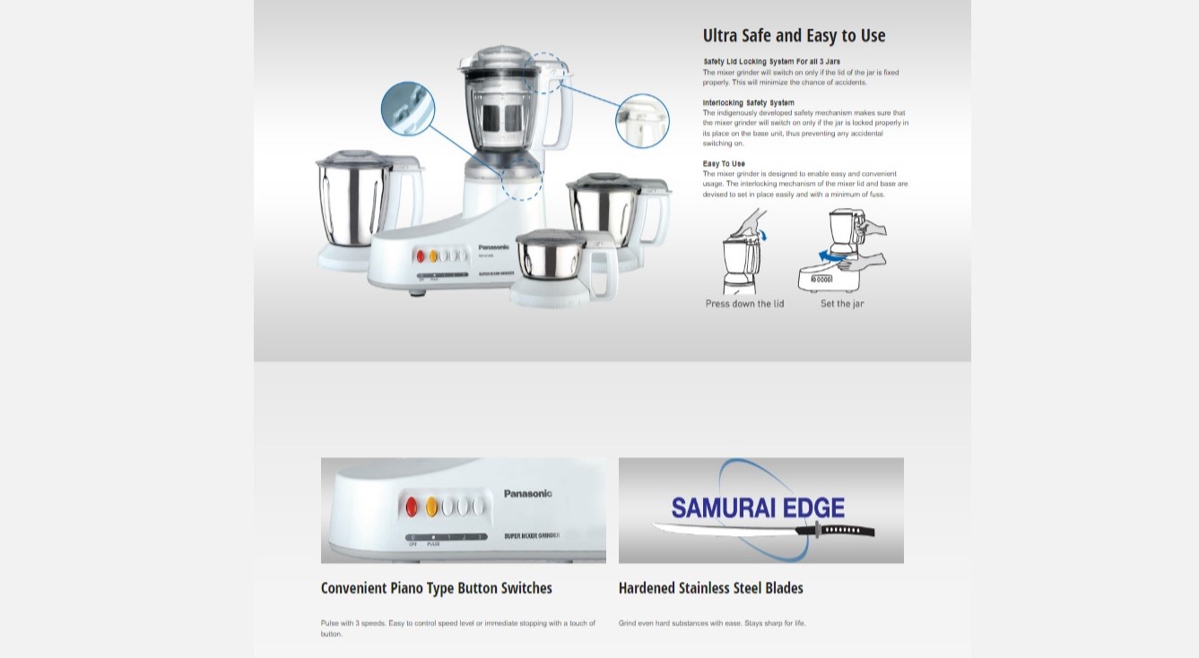 Panasonic 360W Mixer Grinder MX-AC400WUA (White) | Seng Huat