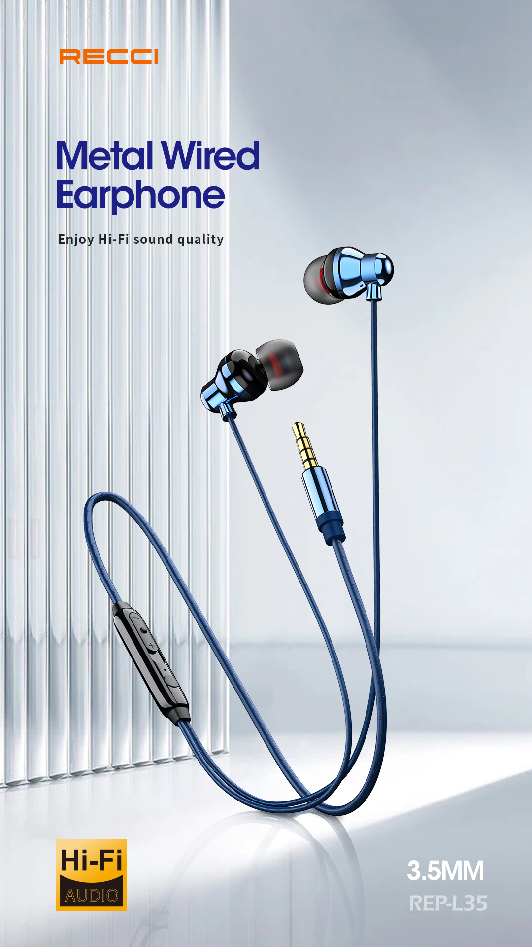 RECCI EARPHONE REP-L35 WIRED EARPHONE, HI-FI AUDIO QUALITY 3.5MM - Kenzcart