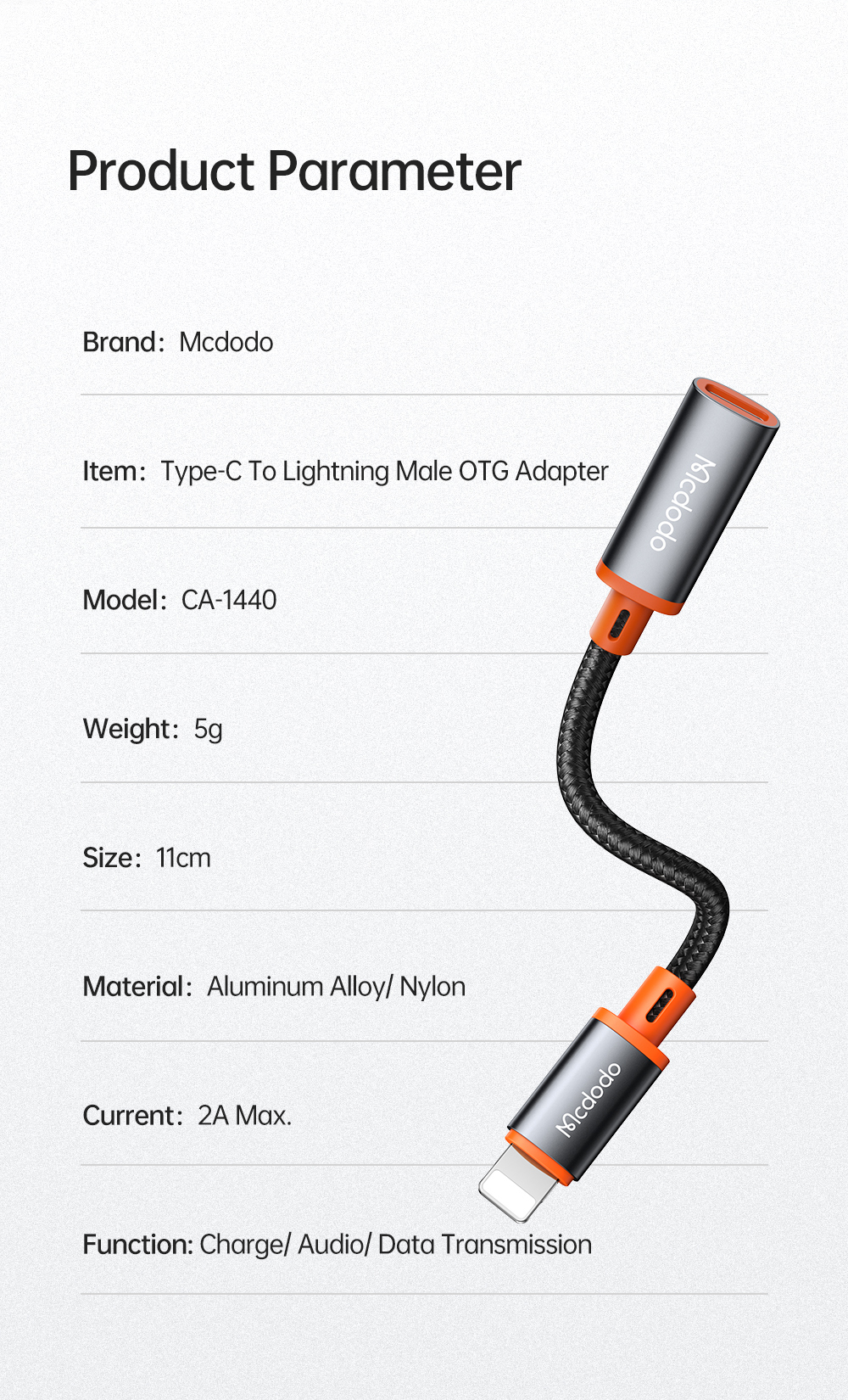 MCDODO CA1440 Castle Series Type-C To Lightning Converter Cable