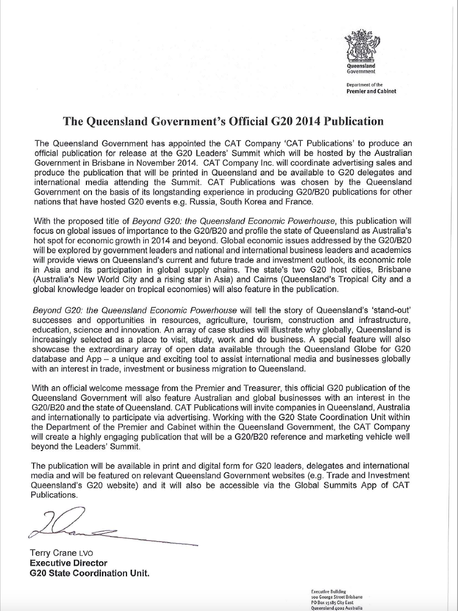 Official G20 letter from Queensland Government 2014 - Group of Nations ...
