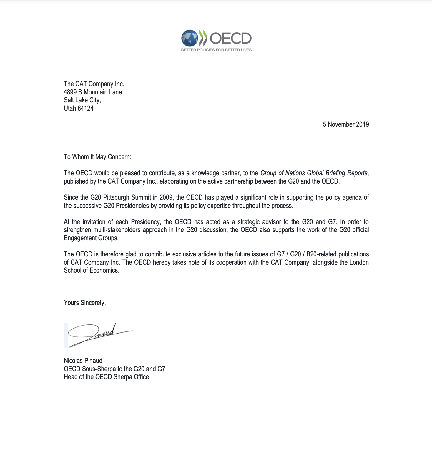 OECD letter - Group of Nations // G7 & G20