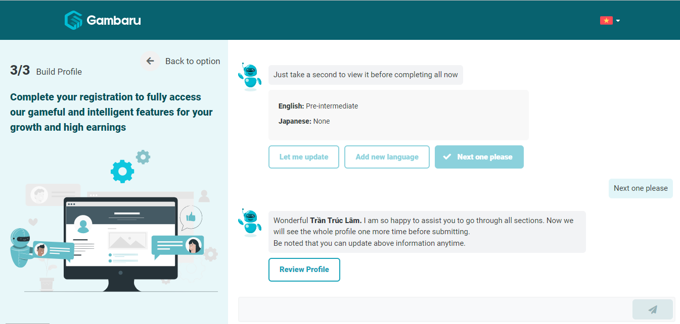 Gambaru | Gambaru nâng cấp tính năng: Tạo profile với AI Chatbot và ...