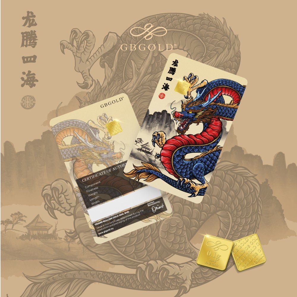 GB Gold Dragon Blue Gold Bar - 0.10g Gold Bar - GB Gold Platform