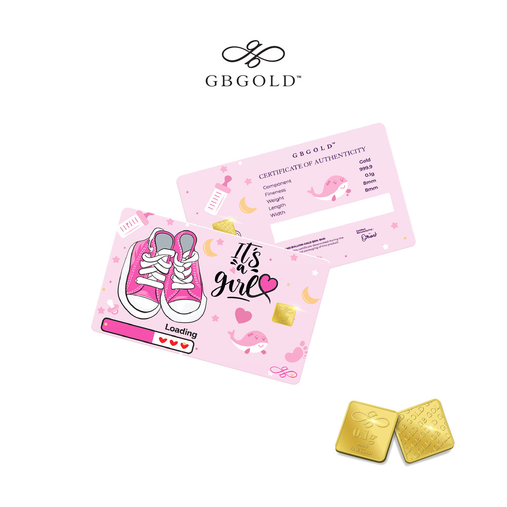 GB Gold It's A Girl Gold Bar - 0.10g Gold Bar - GB Gold Platform
