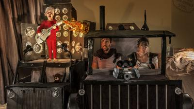 Couple and son recreate famous pop culture scenes using cardboard boxes