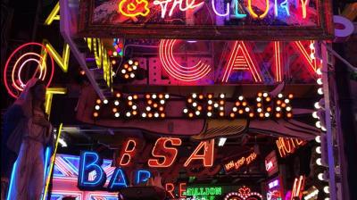 Neon lights in London gallery