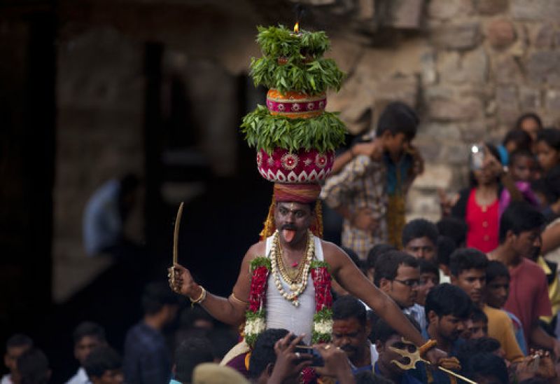 At Bonalu folk festival, Hindus offer prayers to Goddess Kali