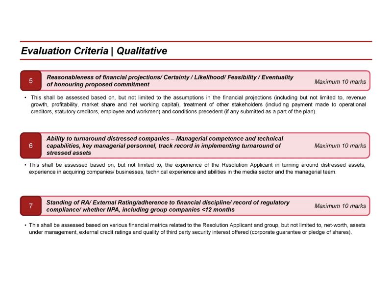 Evaluation Criteria for resolution applicants