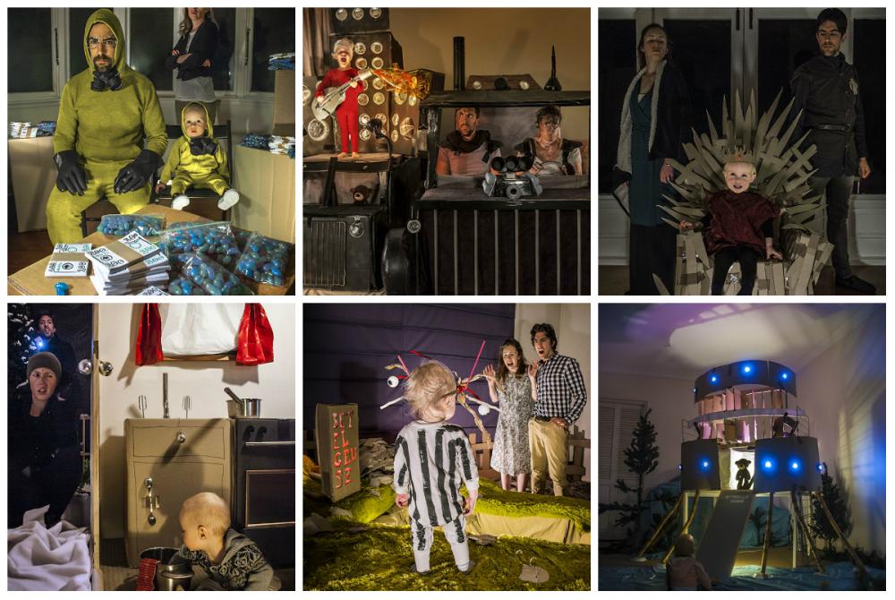 Toddler and parents recreate famous pop culture scenes using cardboard ...