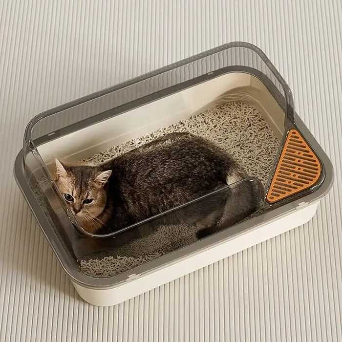 Corner Cut Extra Large Semi-Enclosed Litter Box for Cats | Mew Mew Shop BD