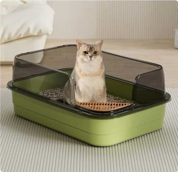 Corner Cut Extra Large Semi-Enclosed Litter Box for Cats | Mew Mew Shop BD