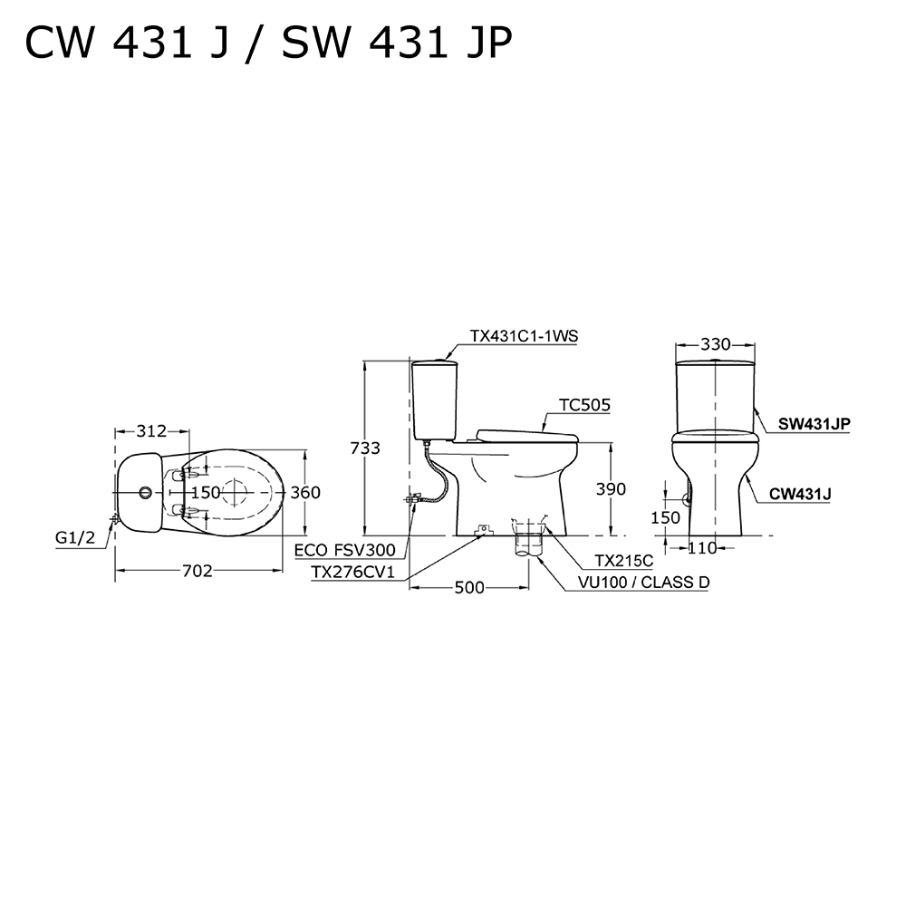 Sanitary Ware, Toilet, Closed Coupled Toilet, CW431J-SW431JP