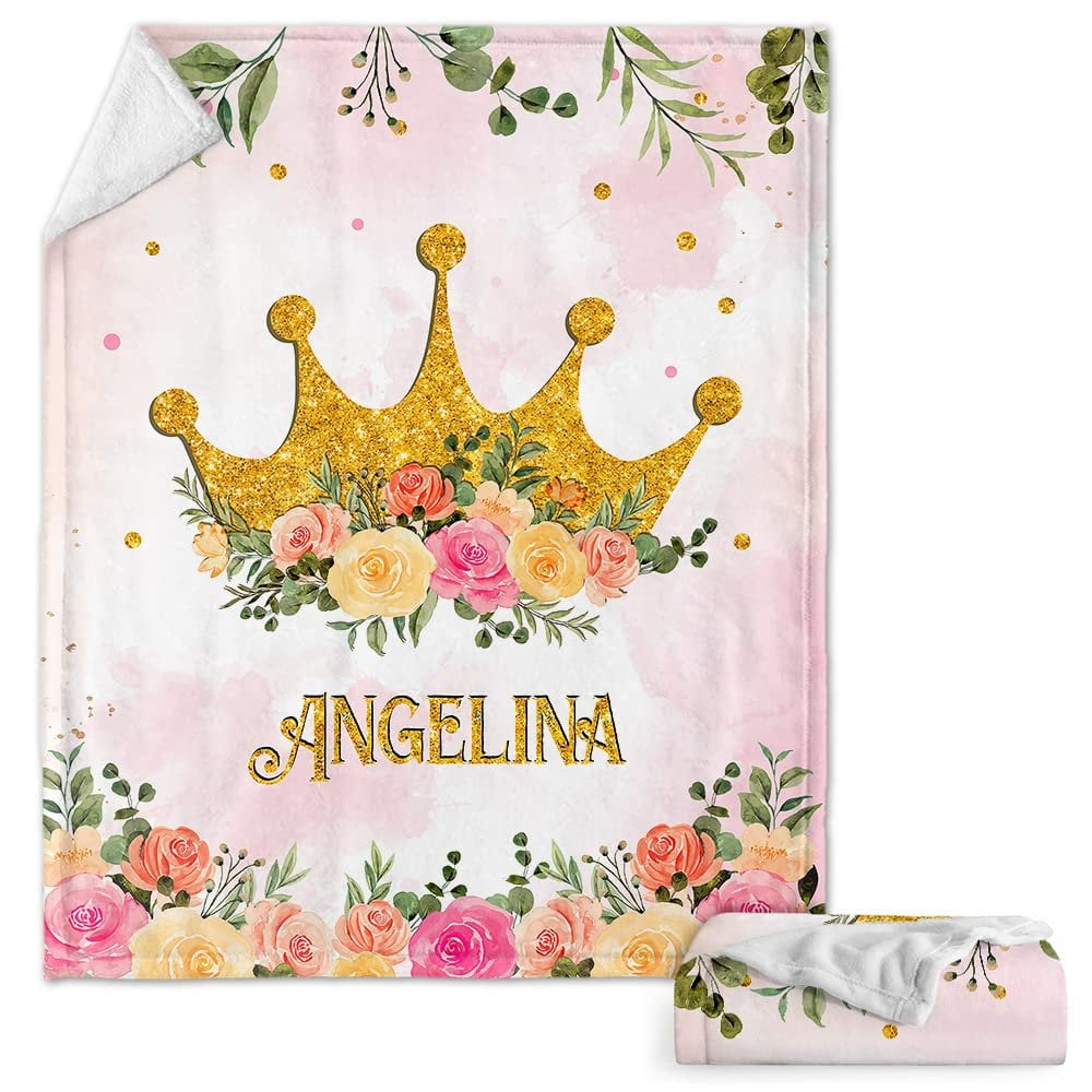 Personalized Baby Girl Blanket Princess Crown for Baby Girl - Sandjest