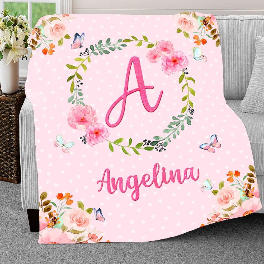 Personalized Baby Pink Blanket Monogram for Baby Girl - Sandjest