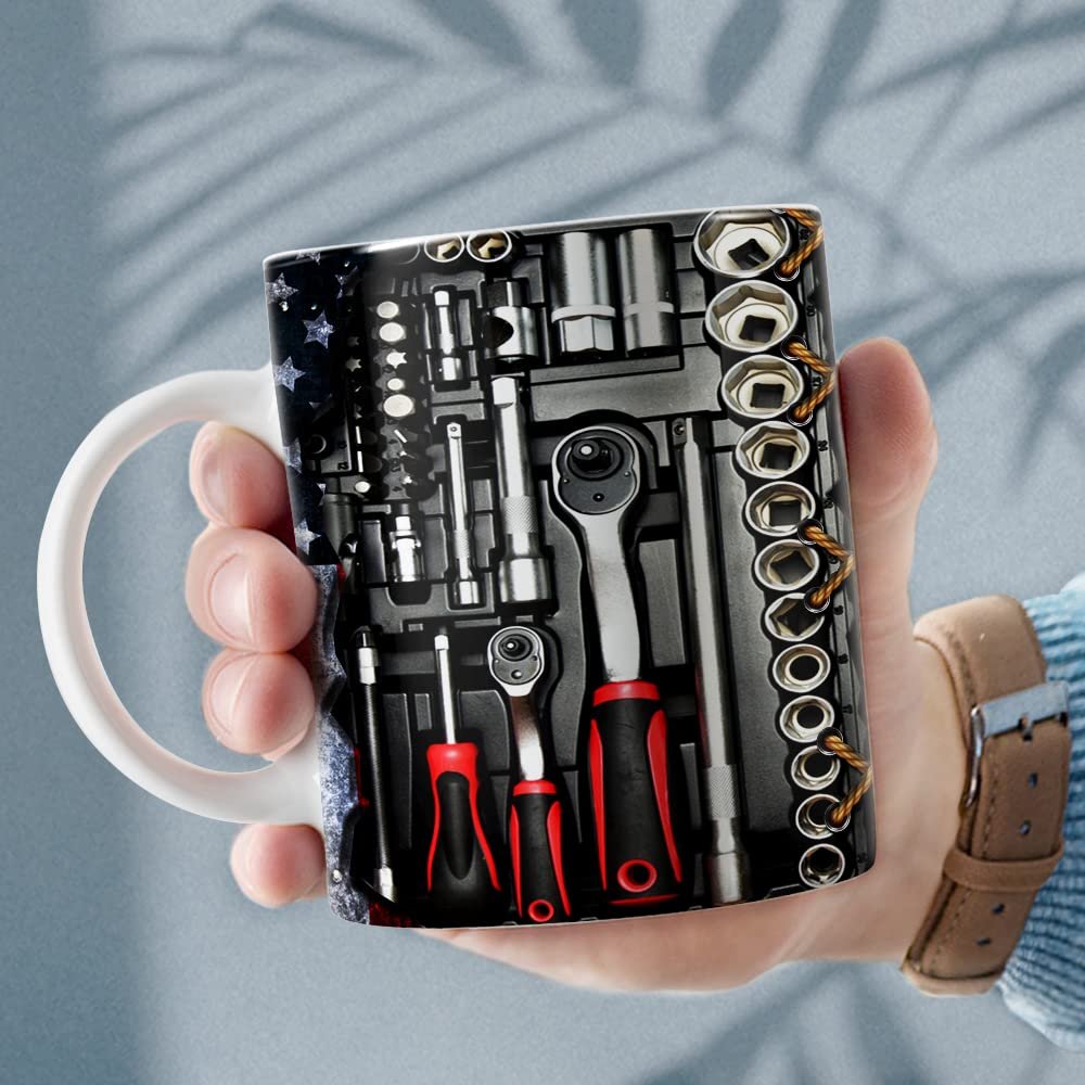 Personalized Mug For Dad Tool Box Drawing - Sandjest