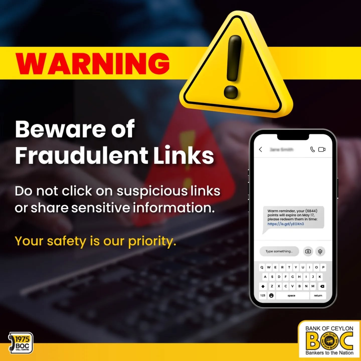 Scam Alert - Beware of Fraudulent Links | Bank of Ceylon