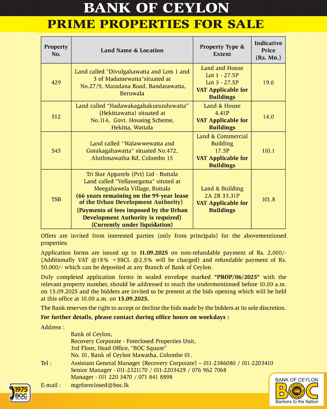 Prime Properties for Sale | Bank of Ceylon