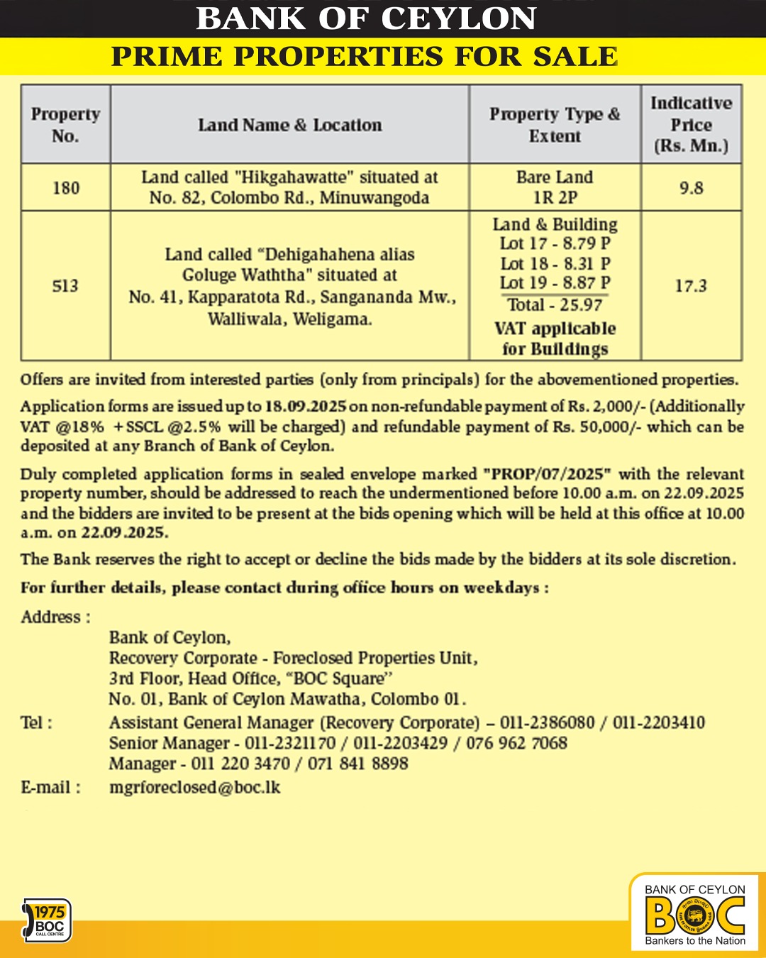 Prime Properties for Sale | Bank of Ceylon
