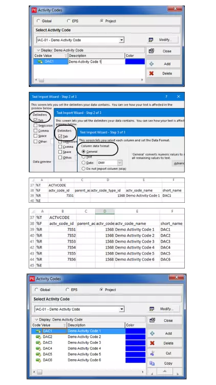 Importing Activity Codes into P6 using an XER file and Excel