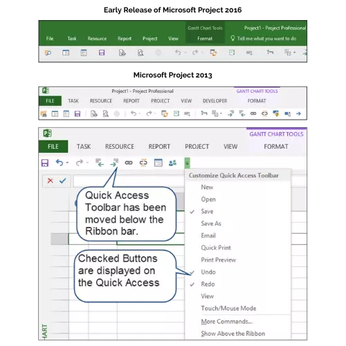 Microsoft Project Ribbon and Quick Access Toolbars