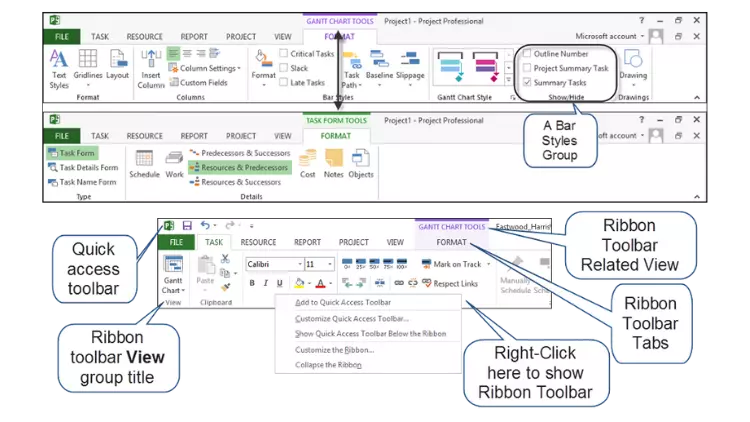 Microsoft Project Ribbon and Quick Access Toolbars
